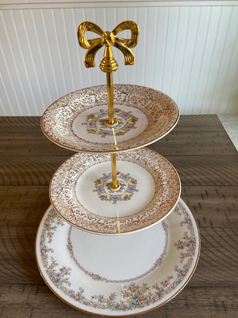 Vintage China 3-tier Plate Stand: Gold Hardware, Elegant Serving - Etsy