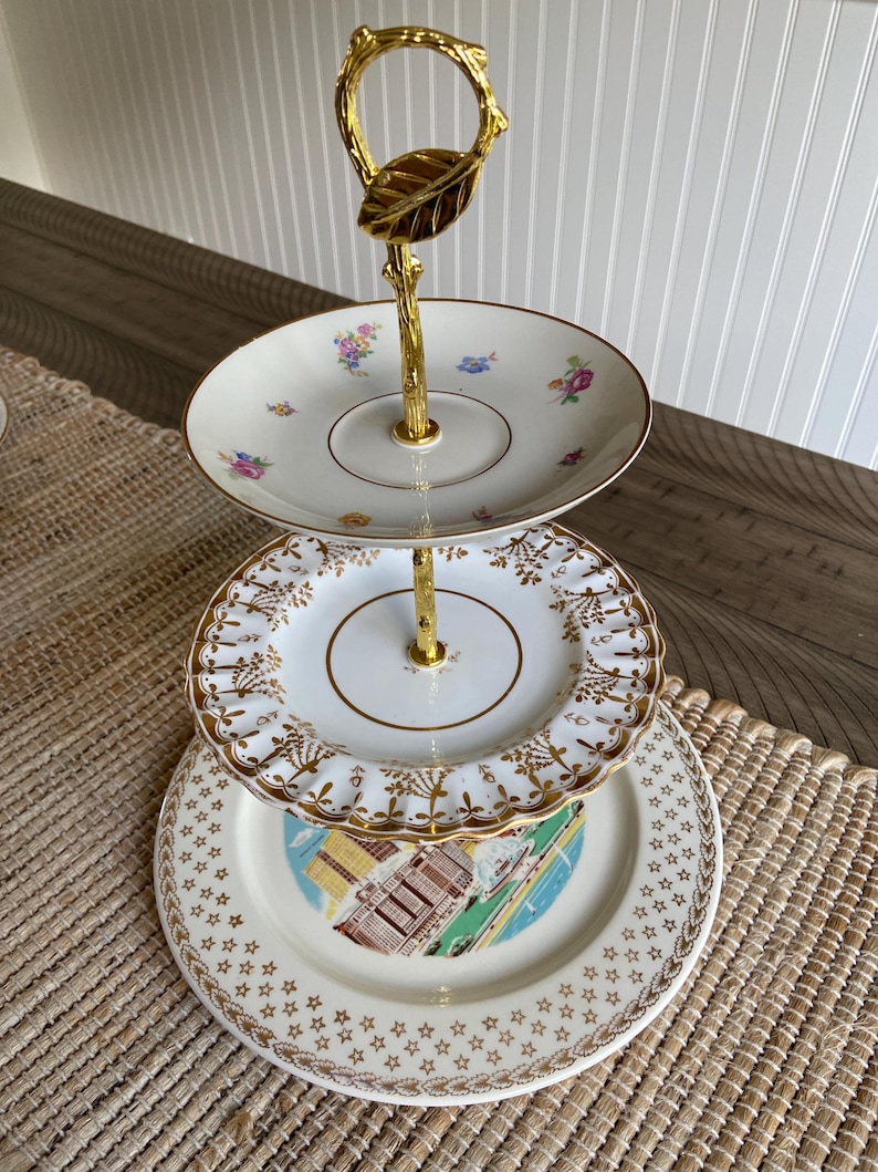 Vintage China 3-tier Plate Stand: Gold Hardware, Elegant Serving - Etsy