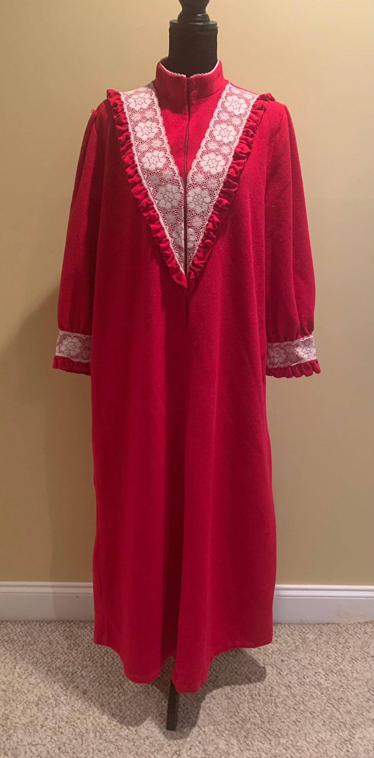 Vintage Red Velour Robe Long Sleeve Full Length Zip Front by - Etsy