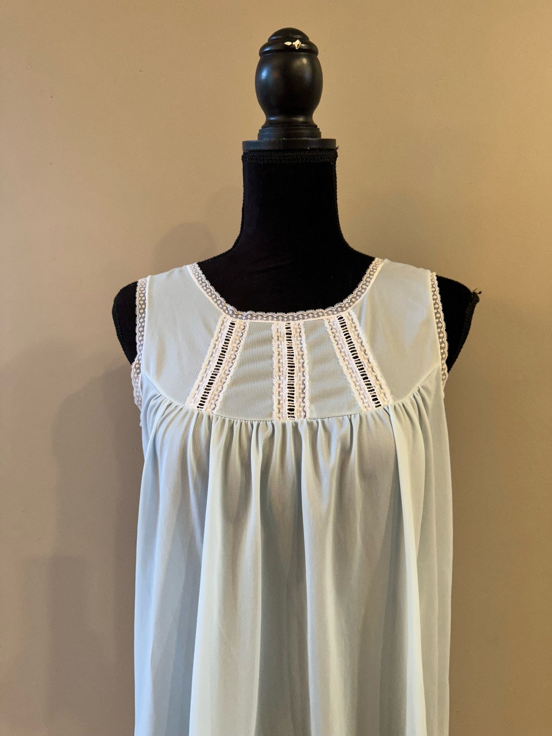 Light Blue Short Sleeveless Nightgown Summer Nightie Lightweight Nylon ...