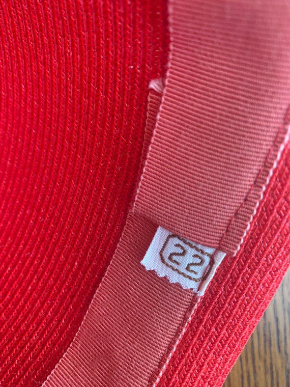 Vintage hat faux straw bowler red union made size 22 - Gem