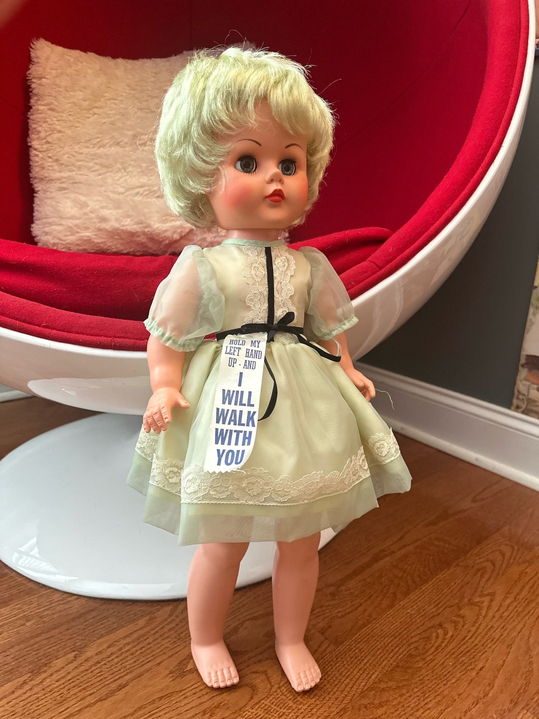 Vintage Walking Doll With Light Green Hair Sleep Eyes Walking Mechanism ...