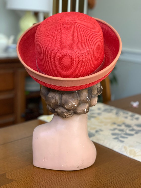 Vintage hat faux straw bowler red union made size 22 - Gem