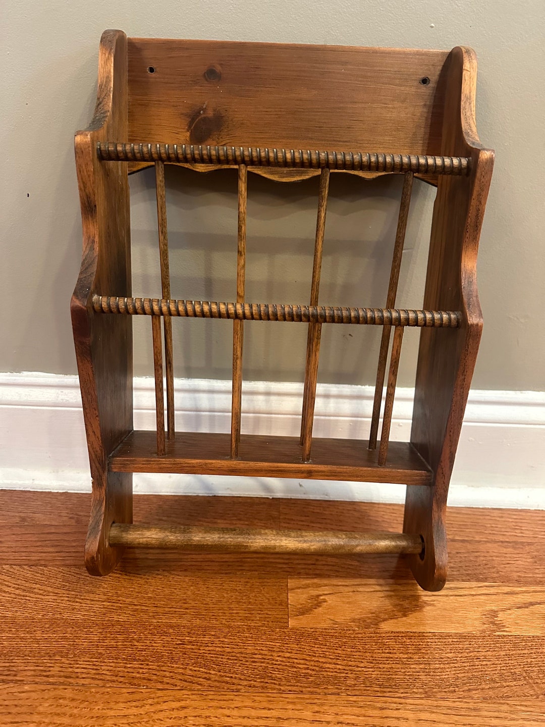 2 Tier Wood Hanging Magazine Rack Vintage - Etsy