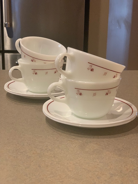 Pyrex Burgundy Rose Milk Glass Coffee Cups Set of Four Vintage - Etsy