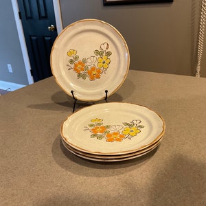 Stoneware Salad Plates Hand Painted Flowers Spring Garden Baroque ...