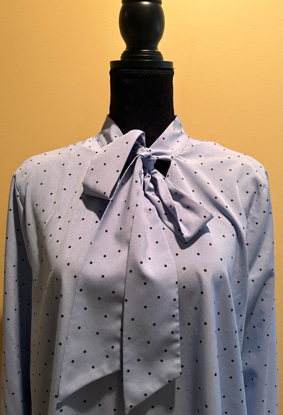 Vintage secretary pussycat bow blouse light blue with… - Gem