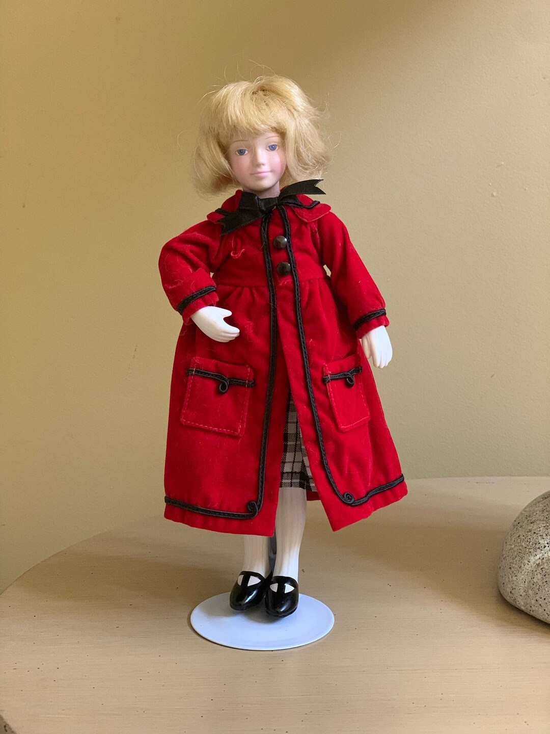Avon Porcelain Collectible Doll Blond Hair Red Coat 1993 - Etsy