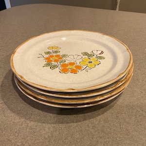 Stoneware Salad Plates Hand Painted Flowers Spring Garden Baroque ...