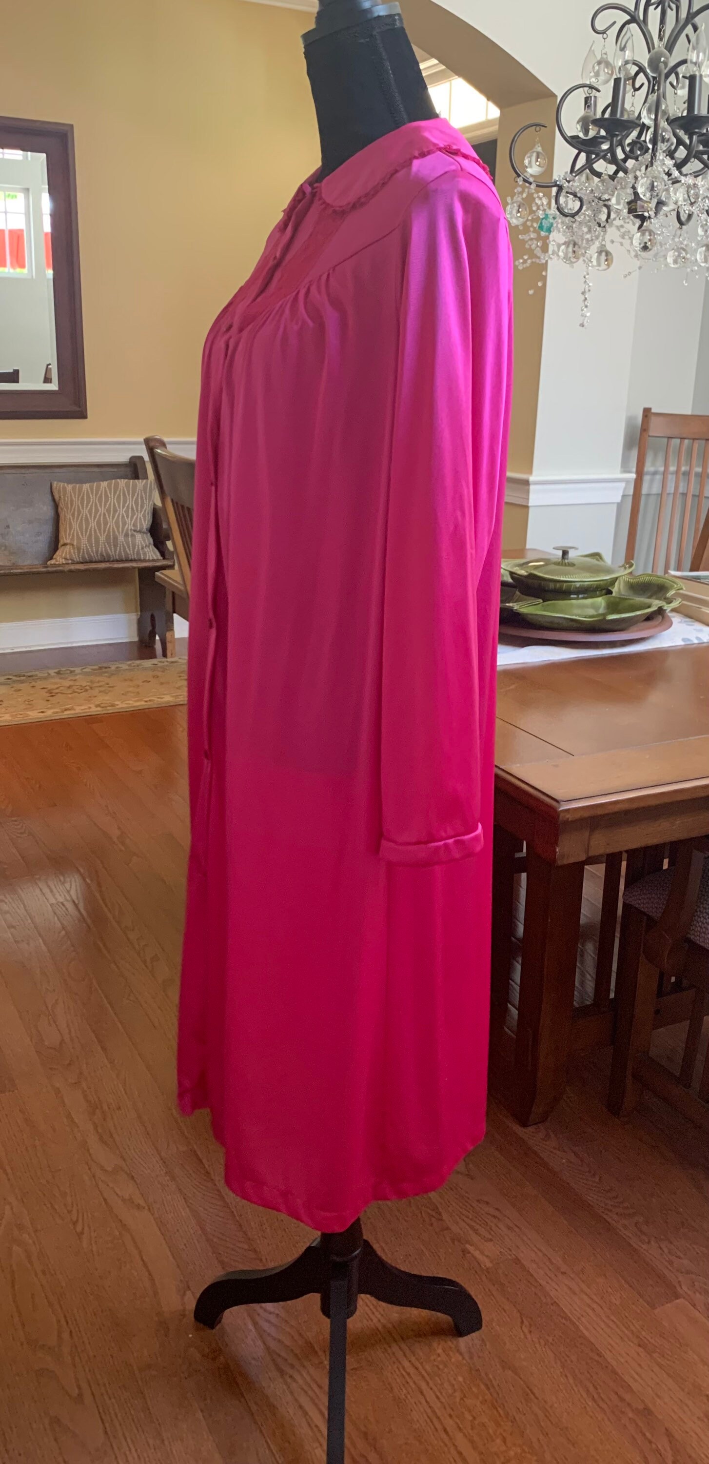 Lightweight Nylon Button-down Robe Fuchsia Vintage Nancy King Size ...