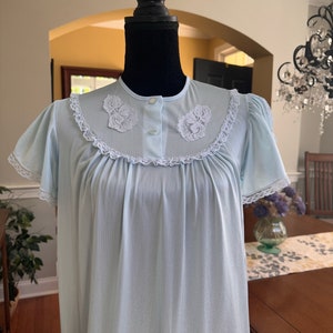 Light Blue Short Sleeve Ankle Length Lightweight Nightgown Vintage ...
