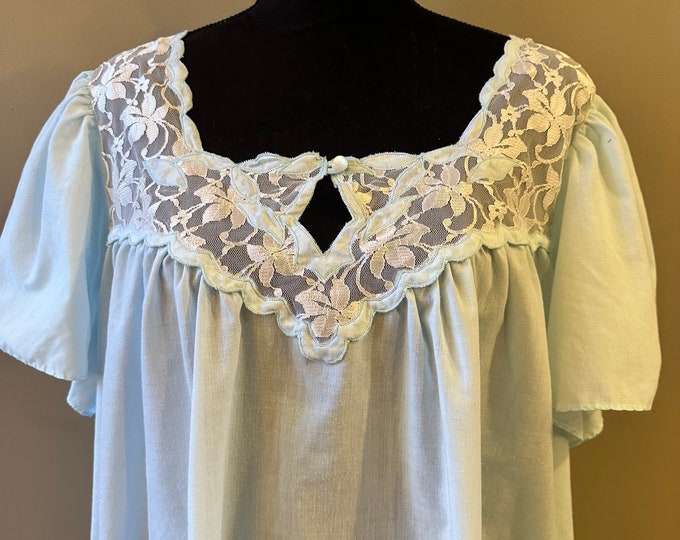 Light Blue Short Sleeve Nightgown With Ruffle Mid Calf Hem 2x - Etsy