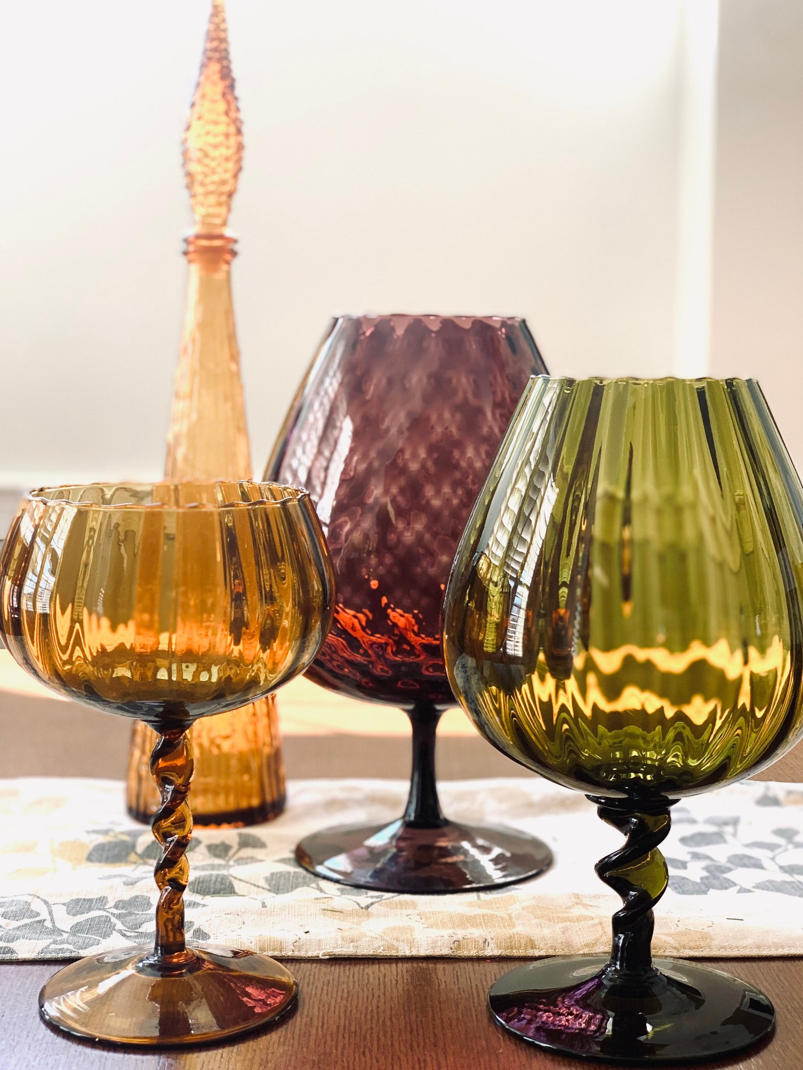 Empoli Italy Optic Glass Amber Twisted Pedestal Ribbon Stem - Etsy