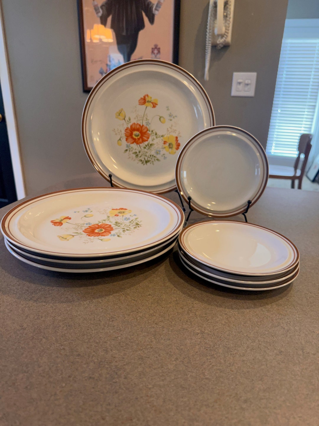 Vintage Colonial Stoneware Dinnerware Set: Caroline Floral Plates ...
