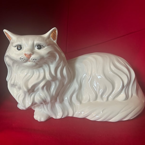 Ceramic Cat Large White Persian - Etsy