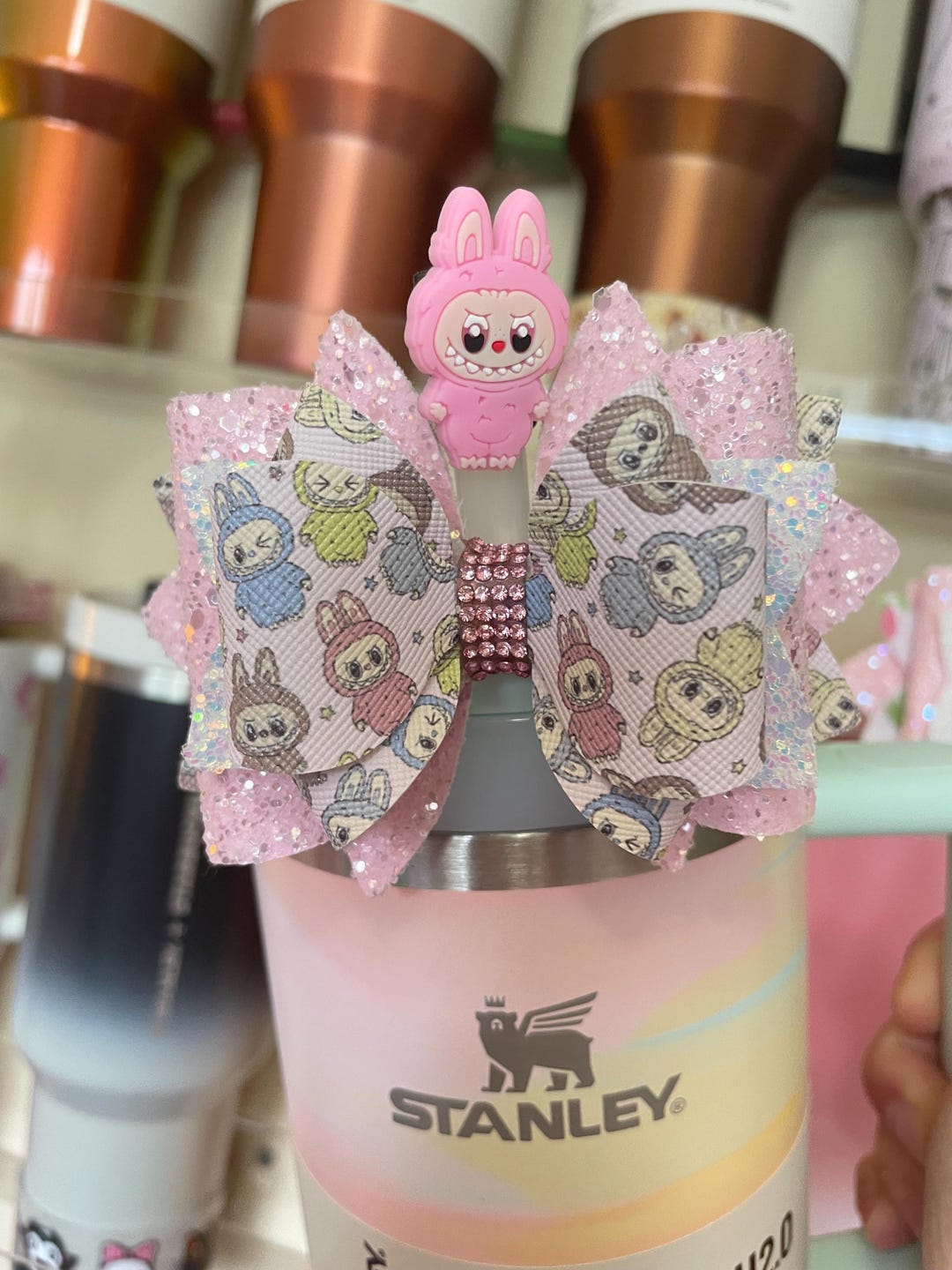 Pink Labubu Straw Bow - Bow Topper for Stanley’s - Etsy