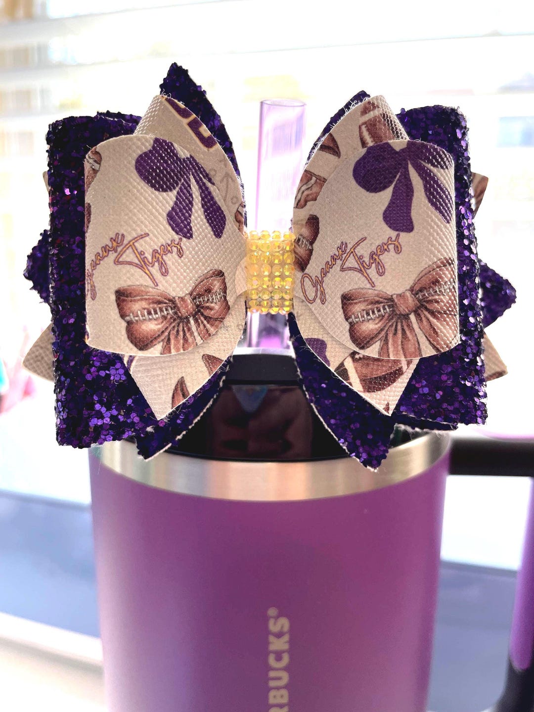LSU Geaux Tigers Bow - Bow Topper for Stanley’s - Etsy