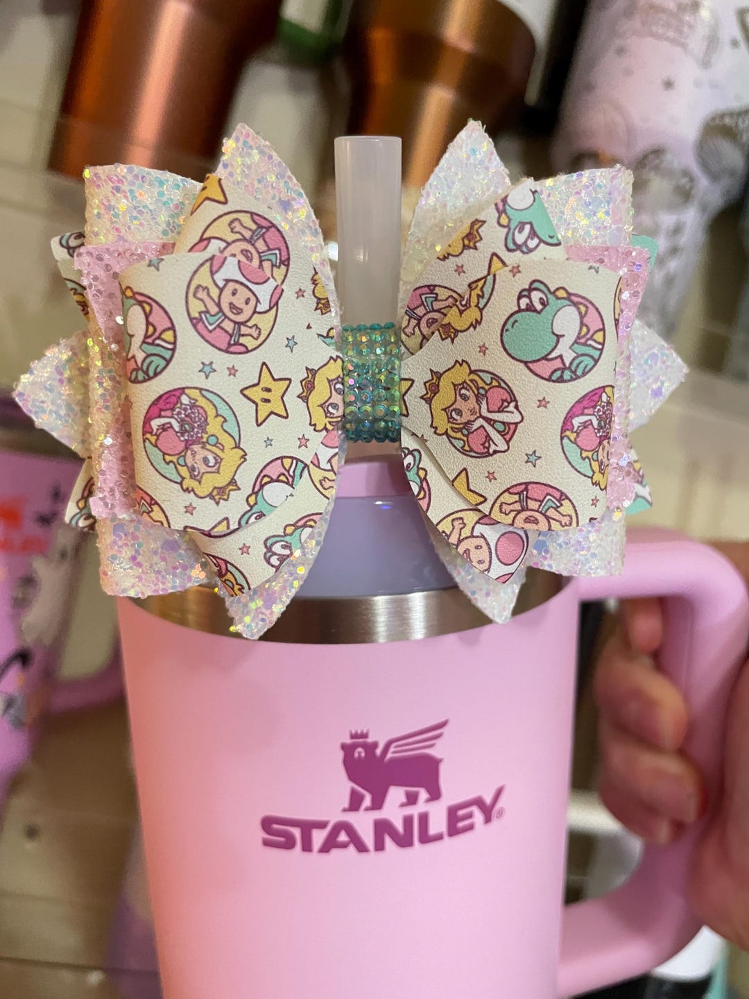 Princess Peach and Yoshi Bow - Bow Topper for Stanley’s - Etsy