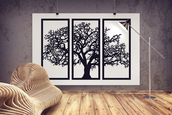 Laser cut wall art Panel tree and faces vector cnc wall ornament Laser ...