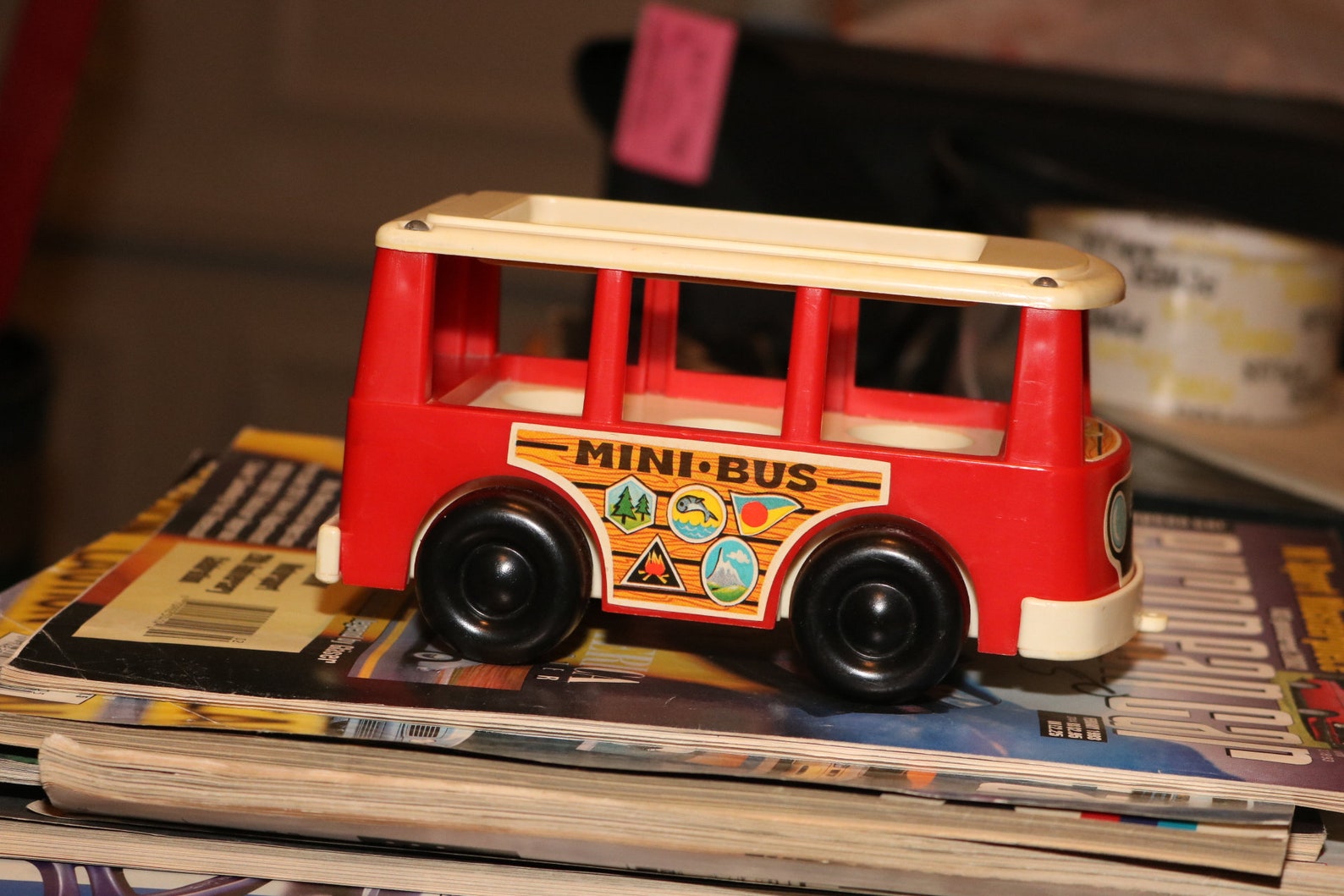 Fisher Price Mini Bus Toy for Little People 1969 Wooden 1960s School ...