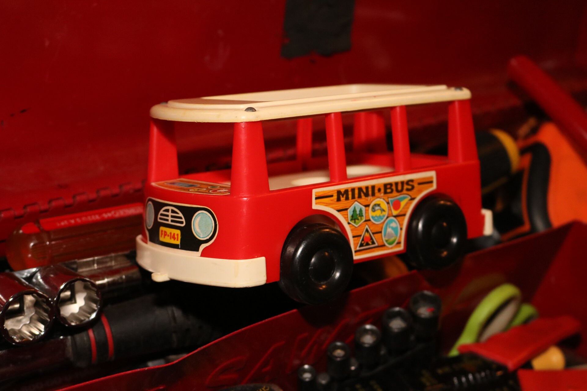 Fisher Price Mini Bus Toy for Little People 1969 Wooden 1960s School ...