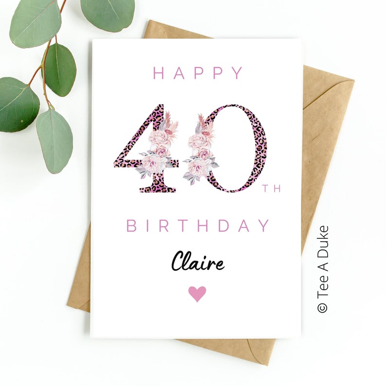 40th Birthday Card Personalised Floral Birthday Card for Her - Etsy