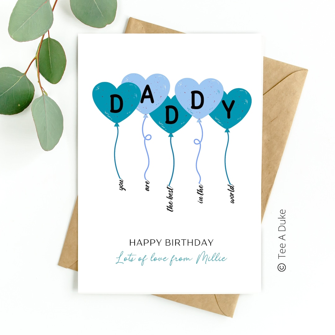 Birthday Card for Daddy, Heart Balloons Daddy Birthday Card, Best Daddy ...