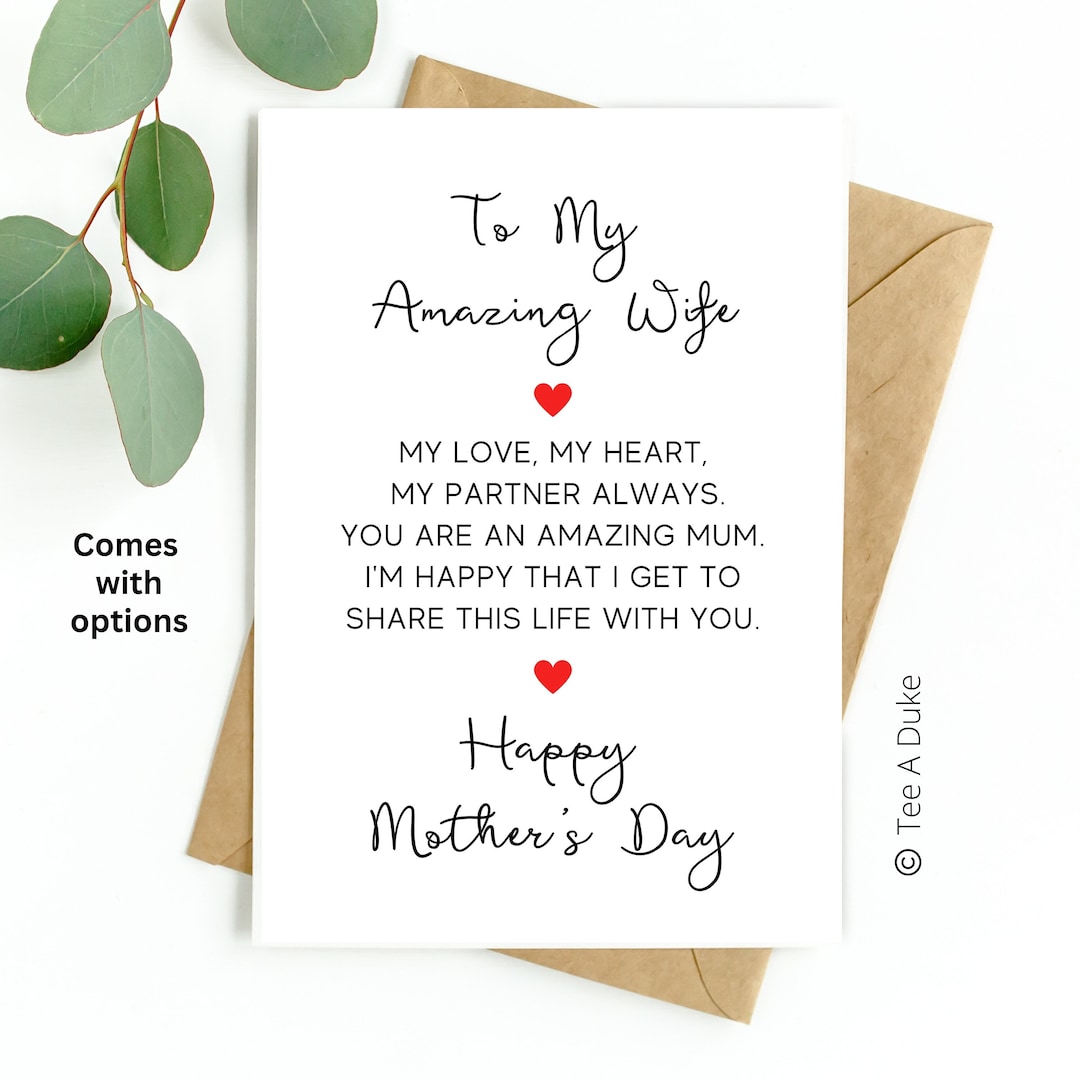Mother's Day Card for Wife, Wife Mothers Day Card, Card for Wife on ...