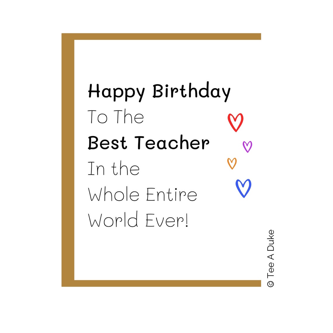 Birthday Card for Teacher, Teacher Birthday Card, Teacher Card, Happy ...