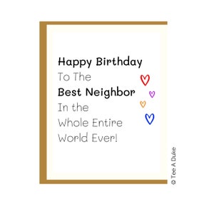 Best Neighbour Birthday Card, Birthday Card for Neighbor, Neighbour ...