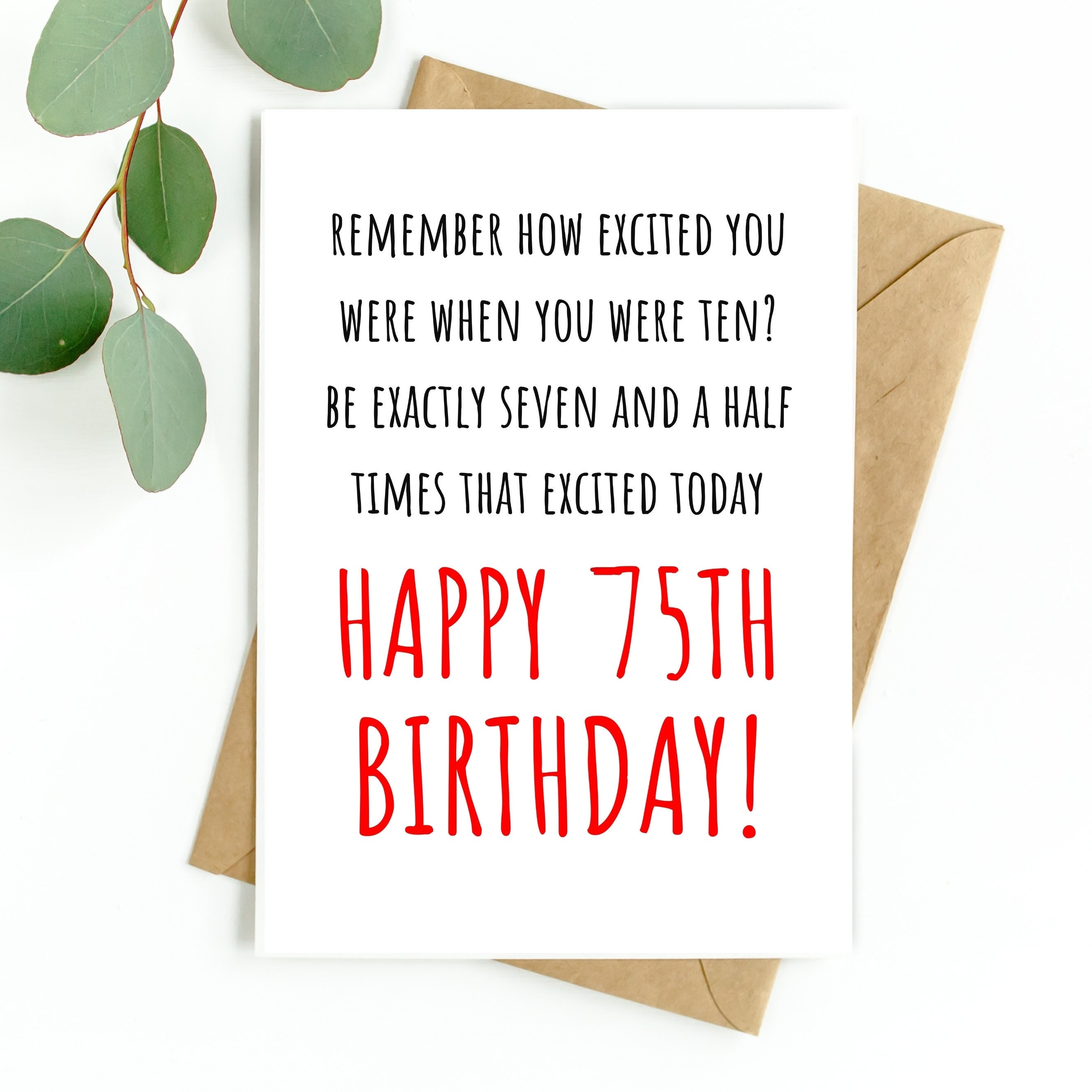 Funny 75th Birthday Card, Card for Mum Dad Husband Wife Grandma Nan ...
