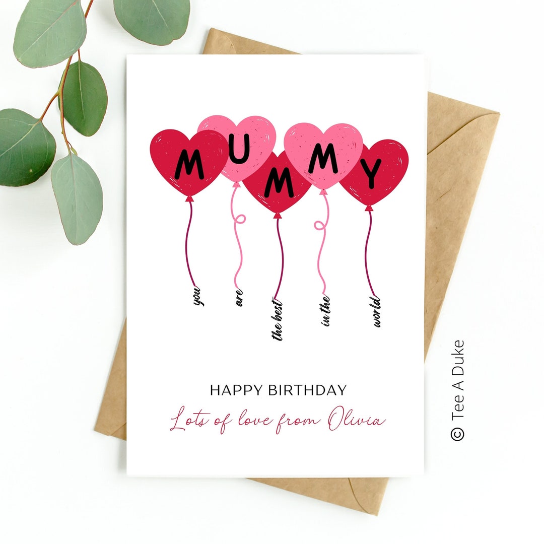 Birthday Card for Mummy, Heart Balloons Mummy Birthday Card, Birthday ...