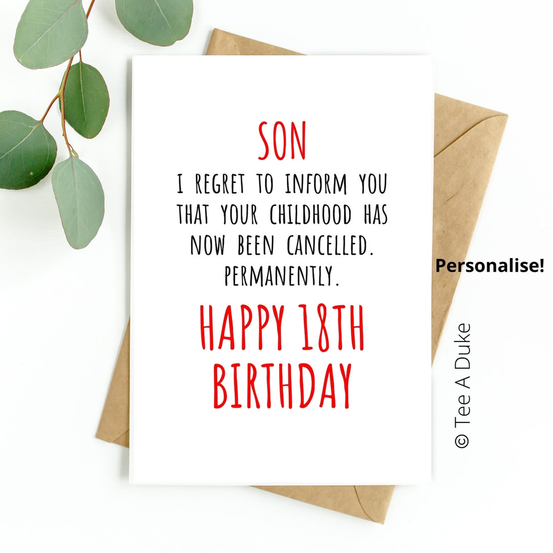 18th Birthday Card for Son Funny Son 18th Birthday Card, 18 Birthday ...