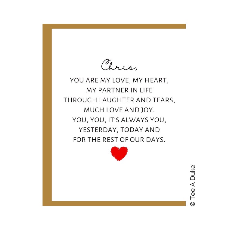 Personalised Anniversary Card, Romantic Anniversary Card, Birthday Card ...