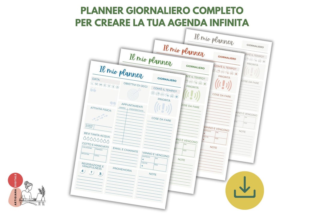 Daily Digital Planner, in Italian, Infinite Digital Planner, Customizable (day and Date ...