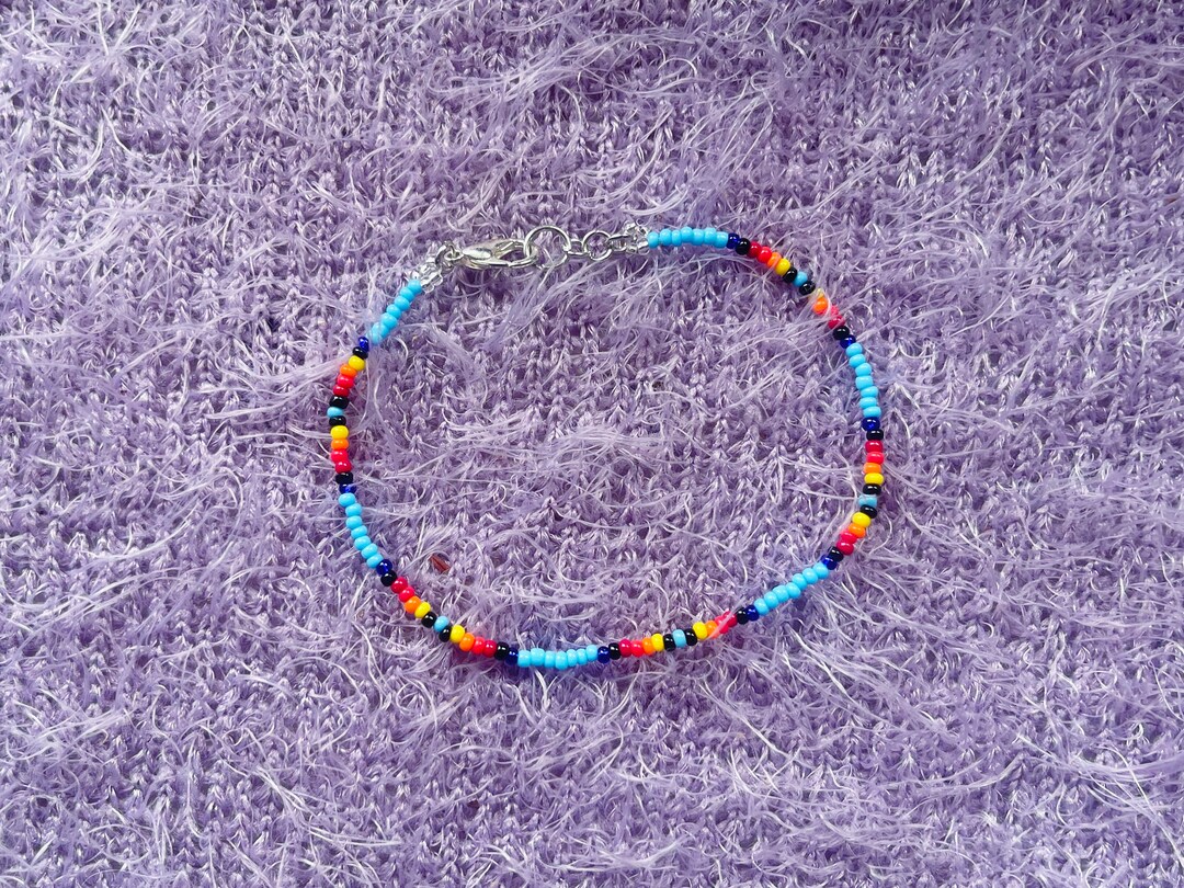 Native Made Turquoise Blue Fire Colors Beaded Bracelet Dainty Simple ...