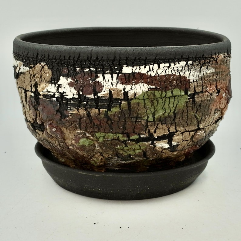 Shady Bush Planter and Plate, Approx 6x4.5, Indoor Ceramic Plant Pot ...