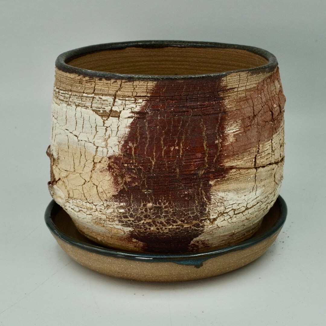 Layered Earth Planter and Plate, Approx 5x4.5, Indoor Ceramic Plant Pot ...