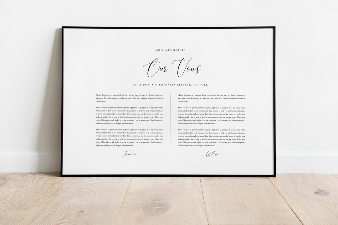 Our Vows Print, Personalised Our Wedding Vows Print, Our Vows Poster ...