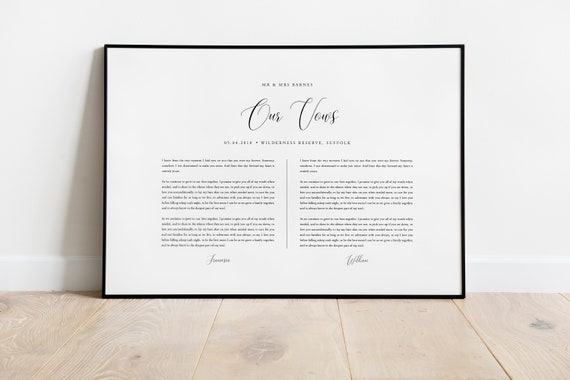 Our Vows Print Personalised Our Wedding Vows Print Our Vows | Etsy