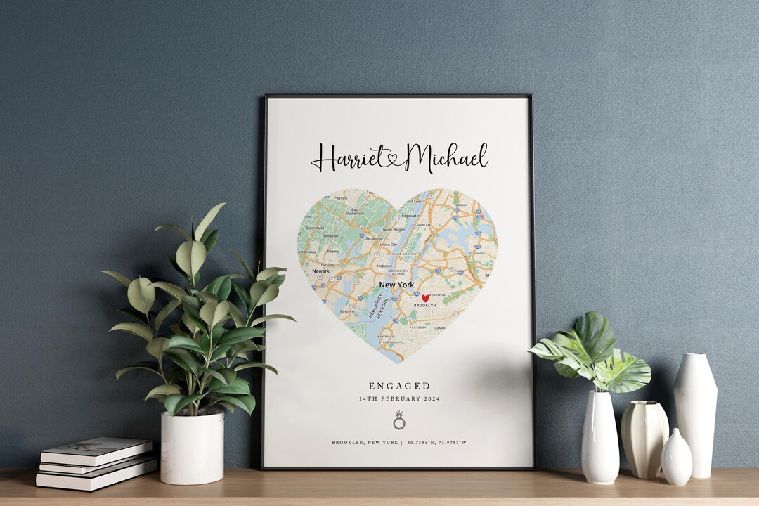 Engagement Gift, Map Engagement Gift for Couple, Anniversary Gift Print ...