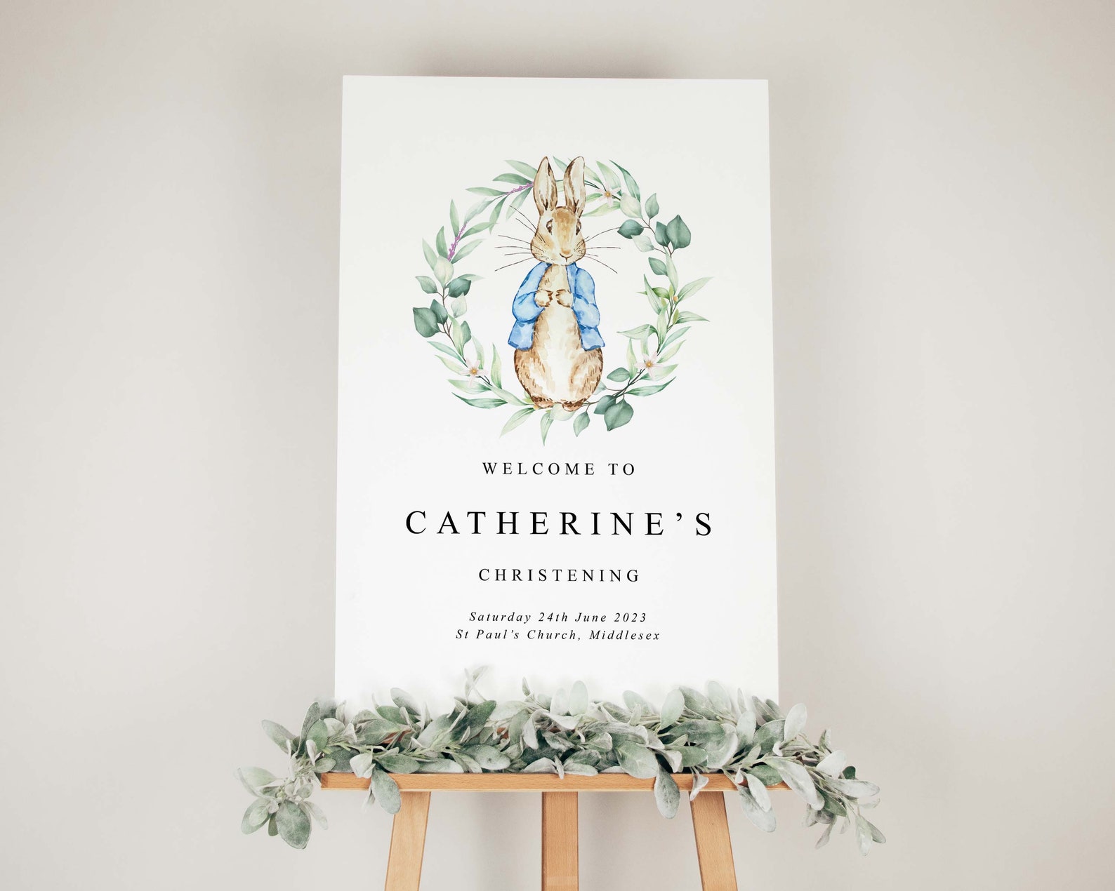 Peter Rabbit Christening Welcome Sign, Christening Sign, Baptism ...