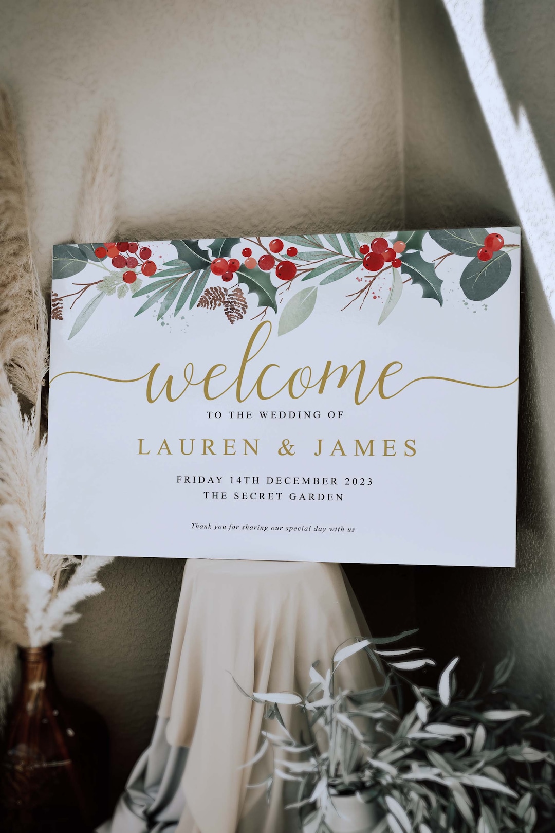 Christmas Wedding Welcome Sign, Festive Wedding Sign, Winter Wedding ...