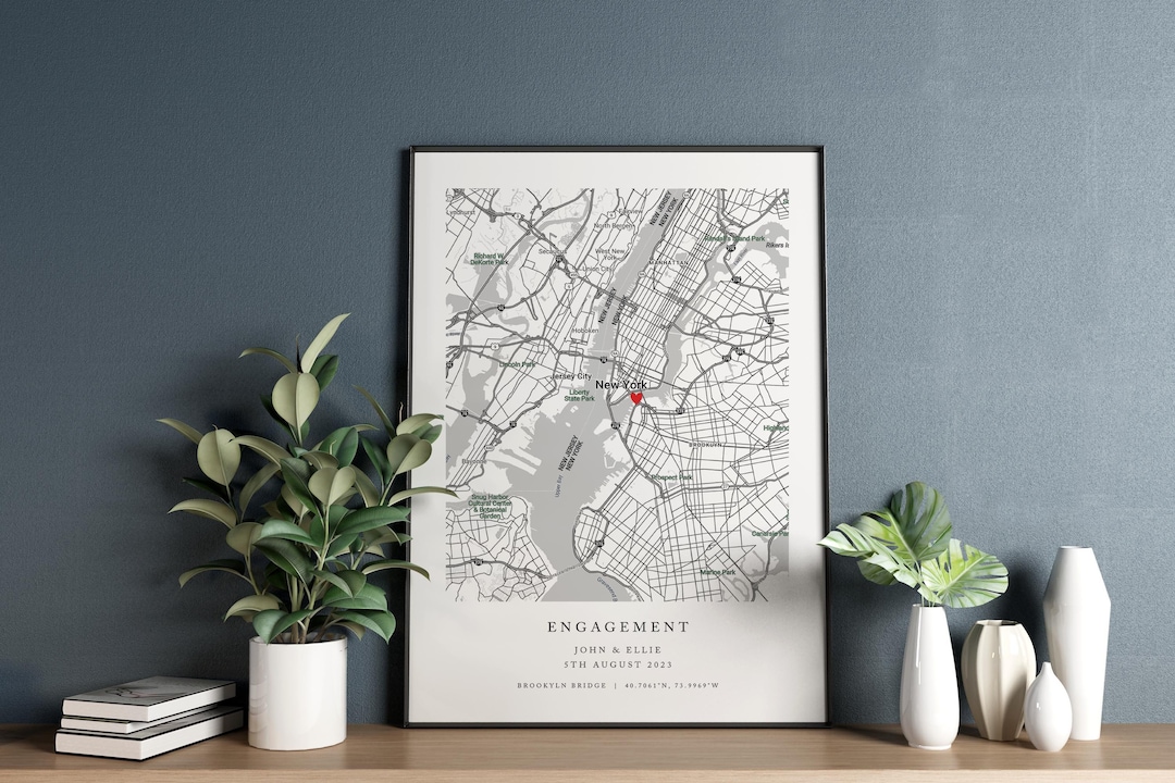 Engagement Gift, Map Engagement Gift for Couple, Anniversary Gift Print ...
