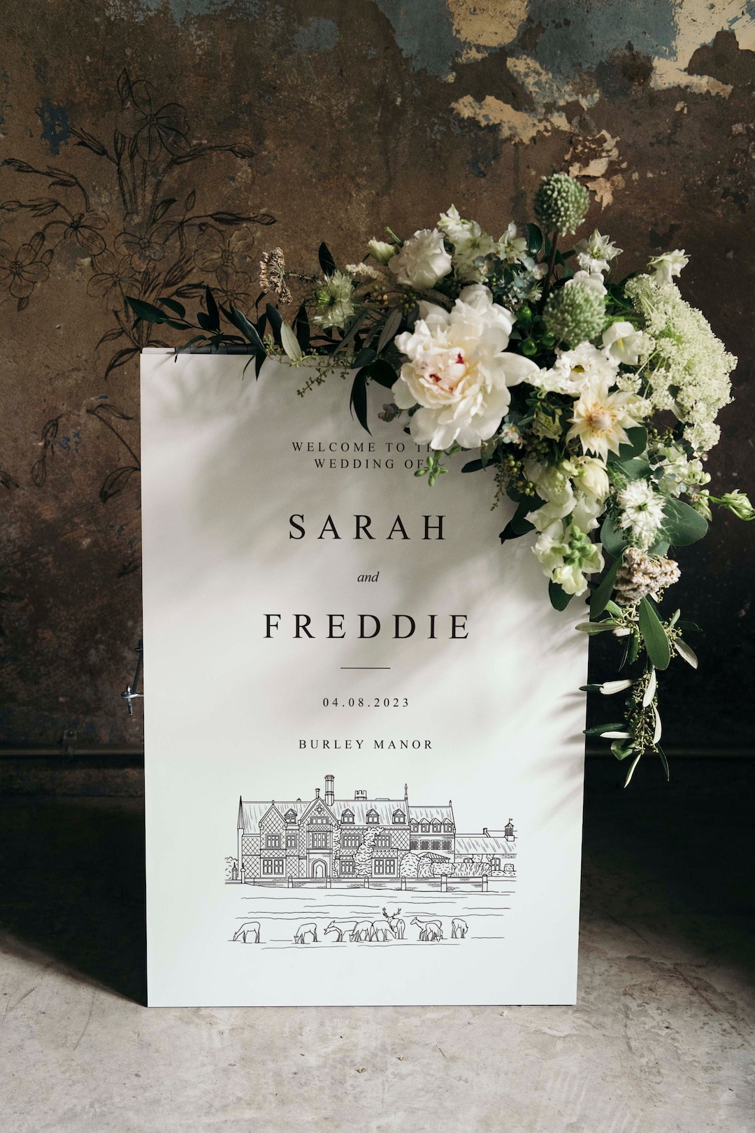 Venue Illustration Wedding Welcome Sign, Personalised Welcome to Our ...