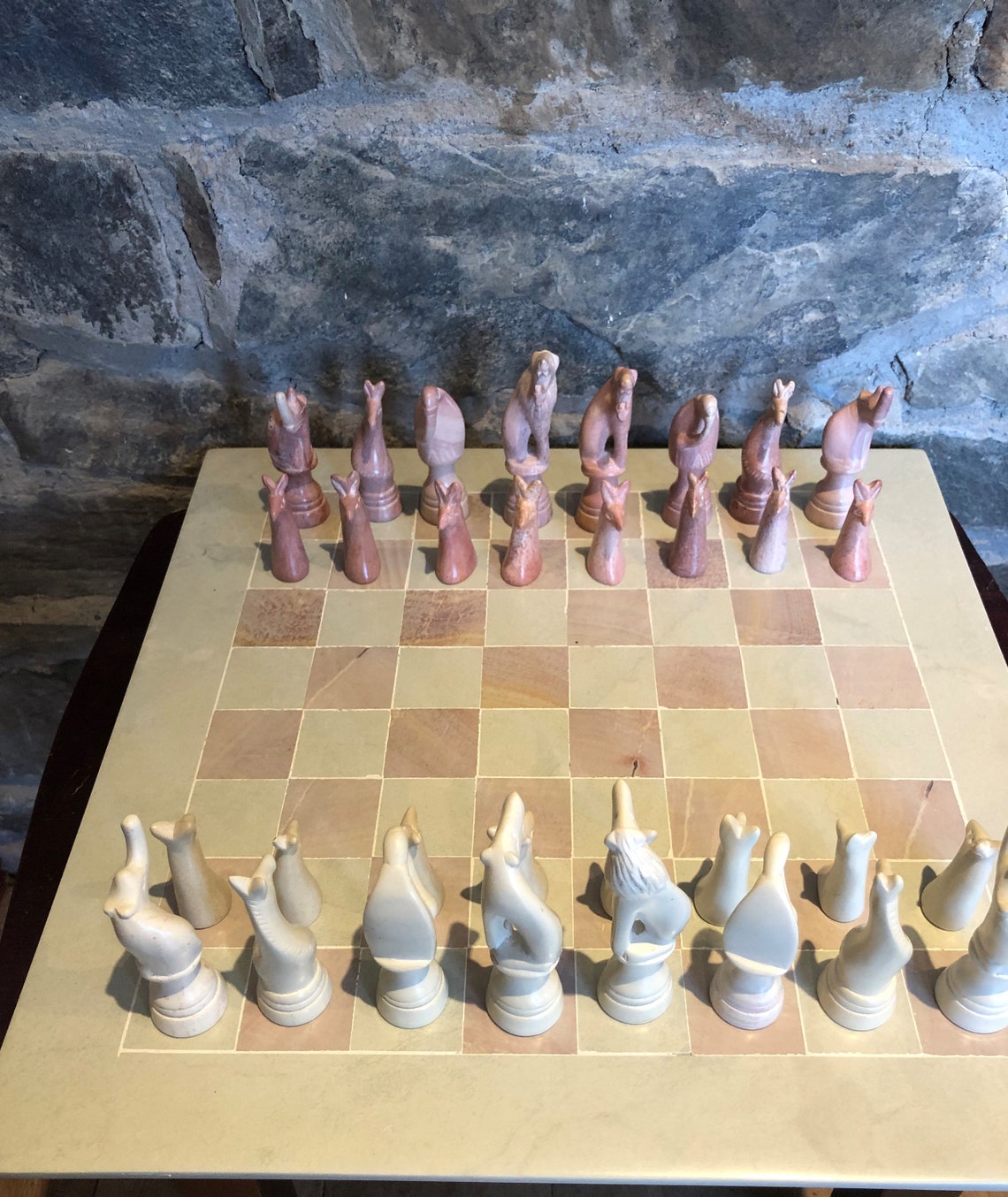 Hand Carved Animal Chess Set 14 Inch With Banana Fibre - Etsy