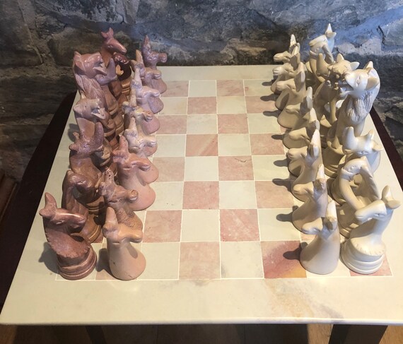 Hand Carved African Animal Chess Set 14 Inch With Banana | Etsy