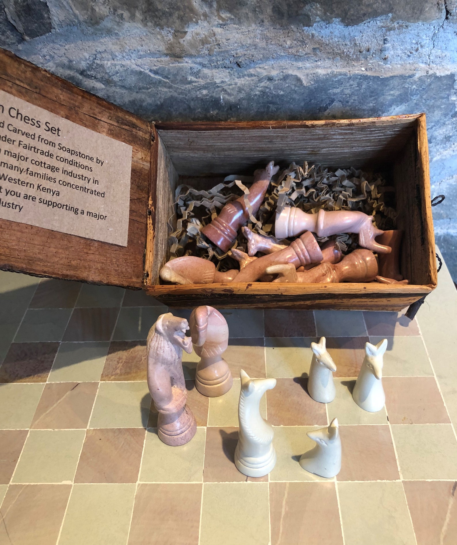 Hand Carved Animal Chess Set 14 Inch With Banana Fibre - Etsy