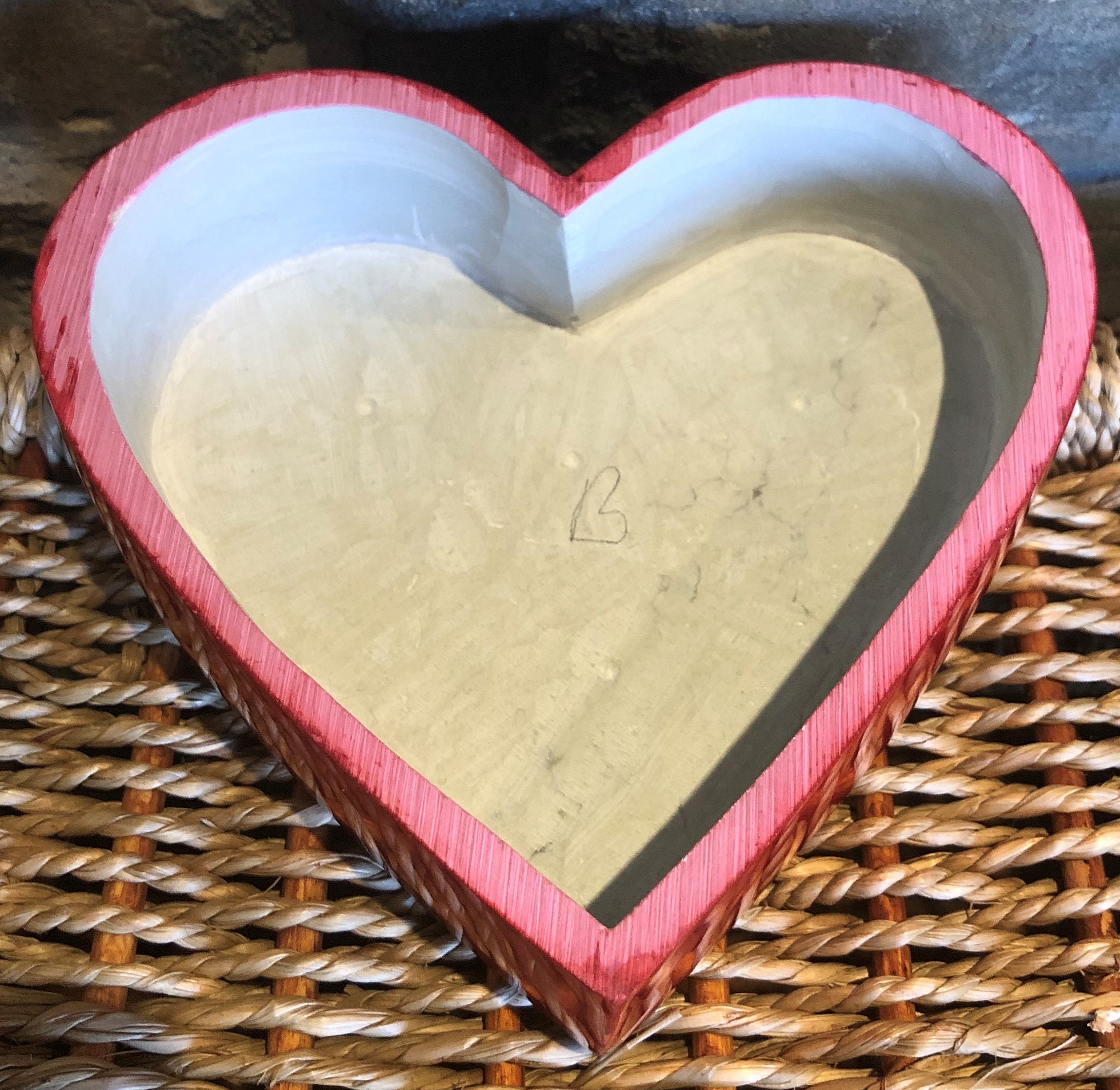 Hand Carved Soapstone Red and White Heart Jewellery Box | Etsy