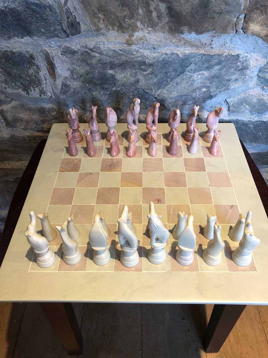 Hand Carved Animal Chess Set 14 Inch With Banana Fibre Pieces Box - Etsy